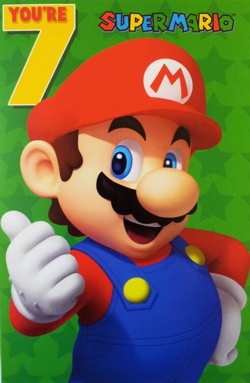 Biglietto Auguri XL Super Mario 7 anni-Biglietti Inviti e Auguri
